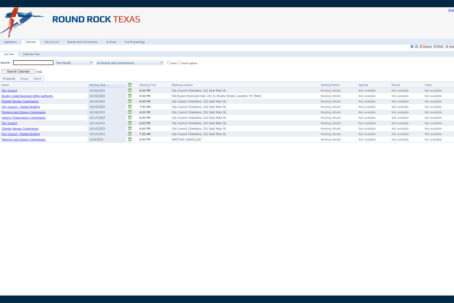 Public Information Request - City of Round Rock