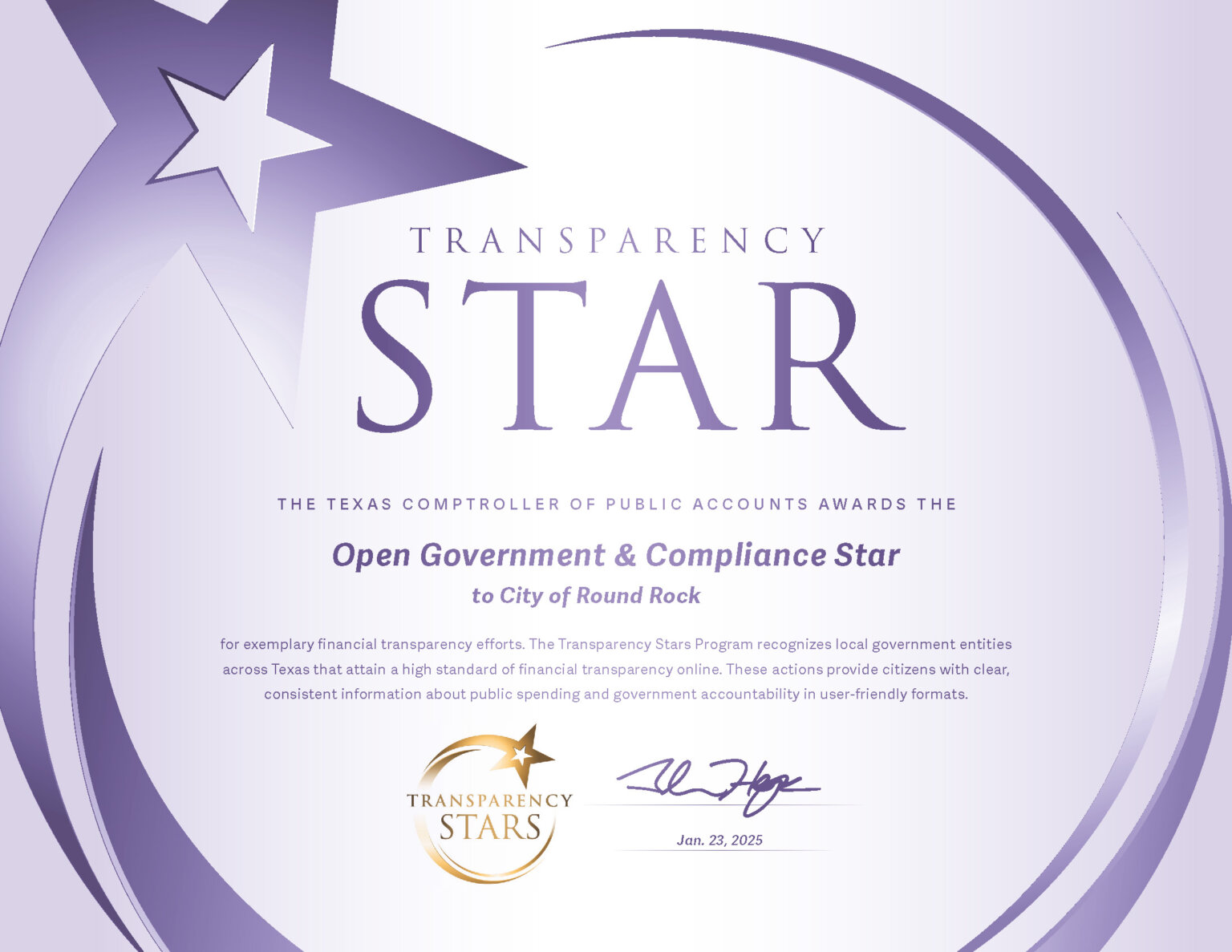 Round Rock earns new transparency star for open government - City of ...
